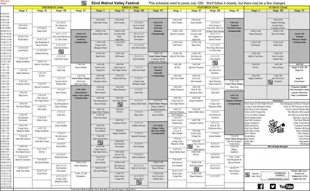 2024 Stage Schedules | Walnut Valley Festival