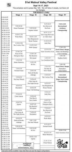 2023 Stage Schedules | Walnut Valley Festival